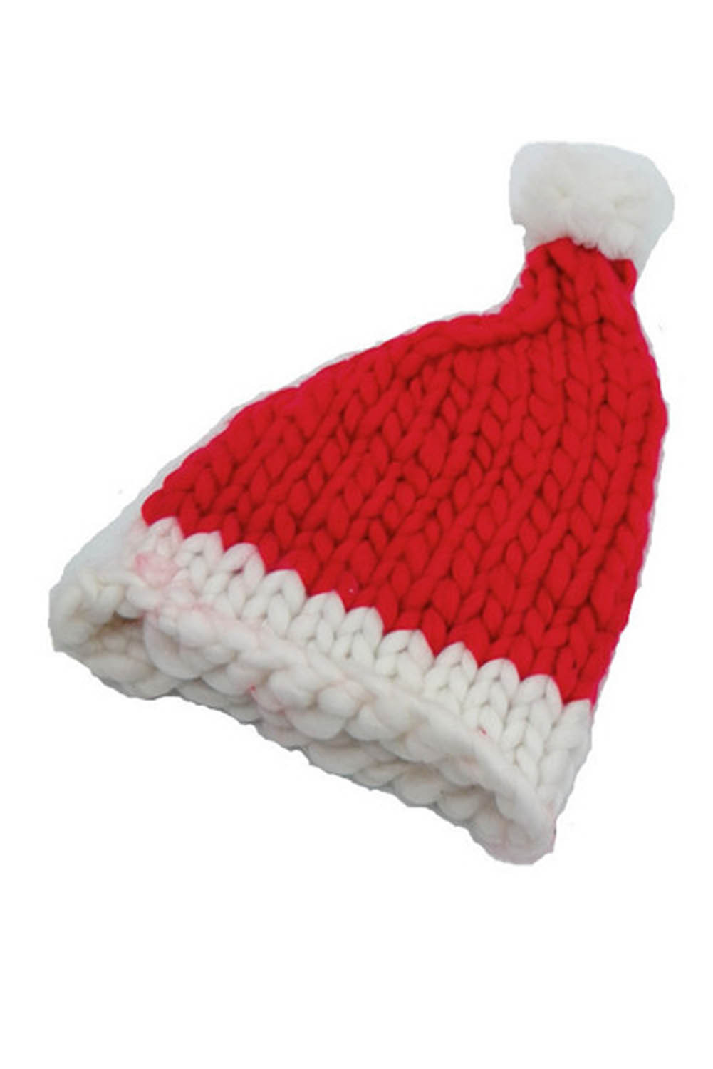 US$ 12.77 Winter Red Hat with White Pompom Knitted Ski Cap Wholesale