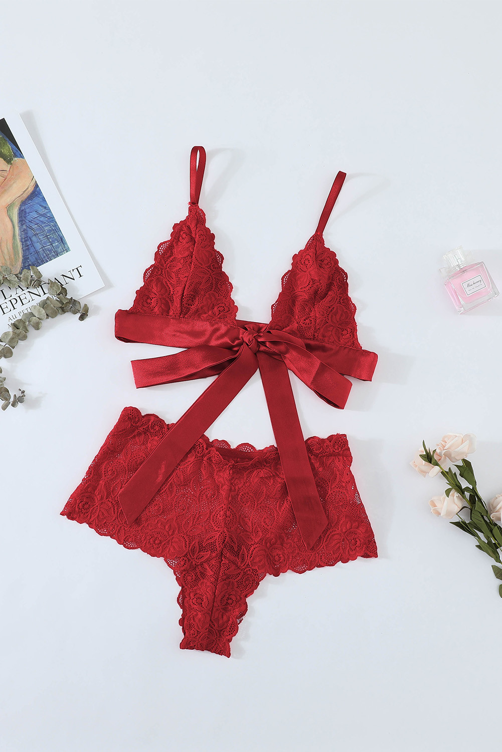 Us 7 92 Romantic Love Red Lace Bralette Lingerie Set Wholesale